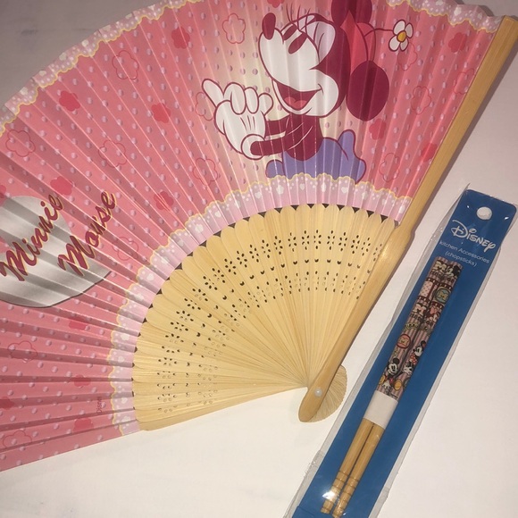Other | Minnie Mouse Fan With Mickeyminnie Chopsticks | Poshmark